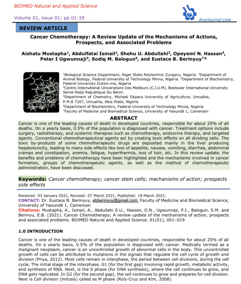 Cancer Chemotherapy: A Review Update of the Mechanisms of Actions ...